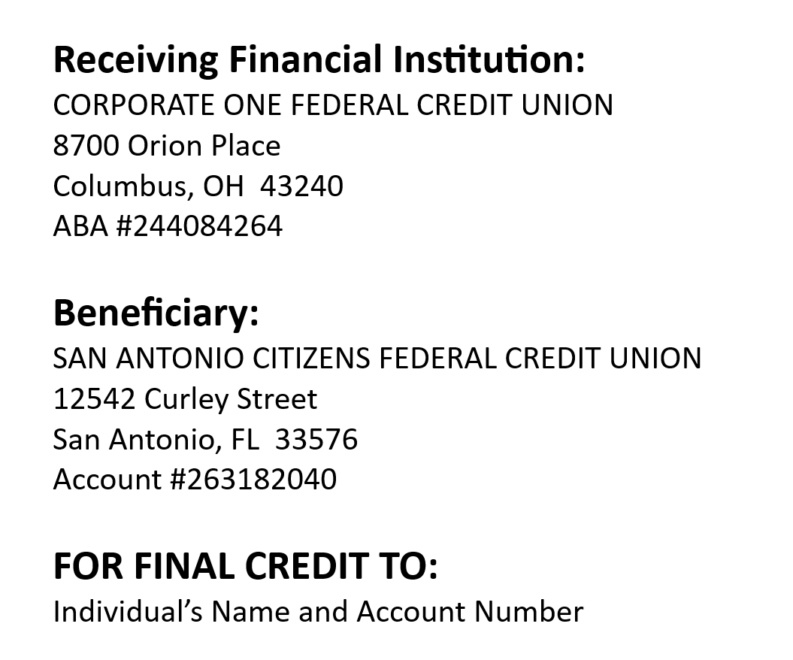 Wire Transfer Instructions - San Antonio Citizens FCU